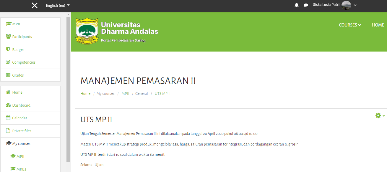 UTS Daring (Hybrid Manajemen Pemasaran II UNIDHA) – Program Studi S1 Manajemen